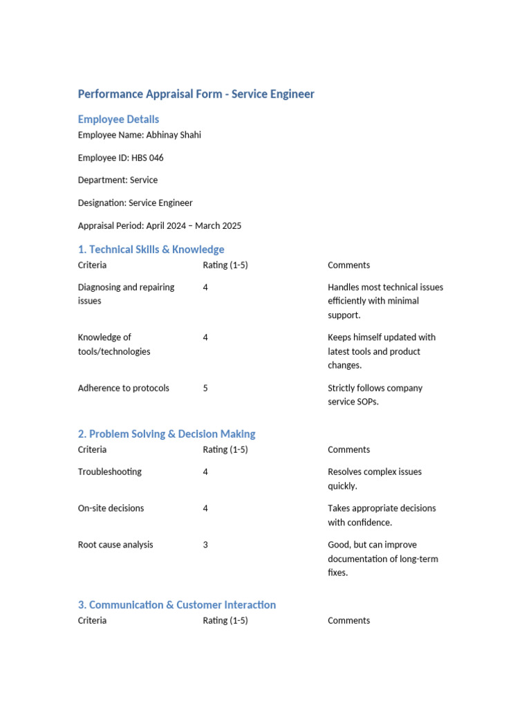 Abhinay Shahi Appraisal Form Final | PDF | Performance Appraisal ...