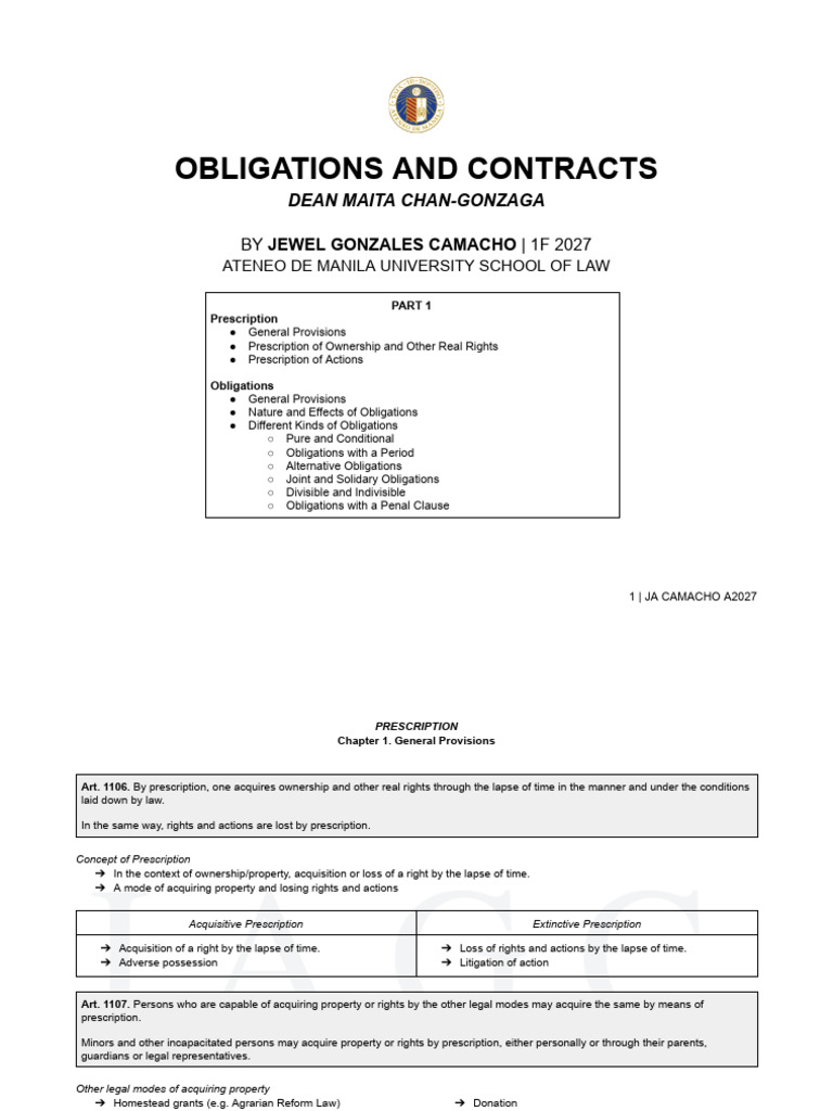 JAGC-2024-OBLICON REVIEWER | PDF | Statute Of Limitations | Complaint