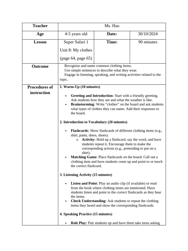 Lesson Plan Safari 1 Page 63, 64 | PDF | Human Communication | Learning