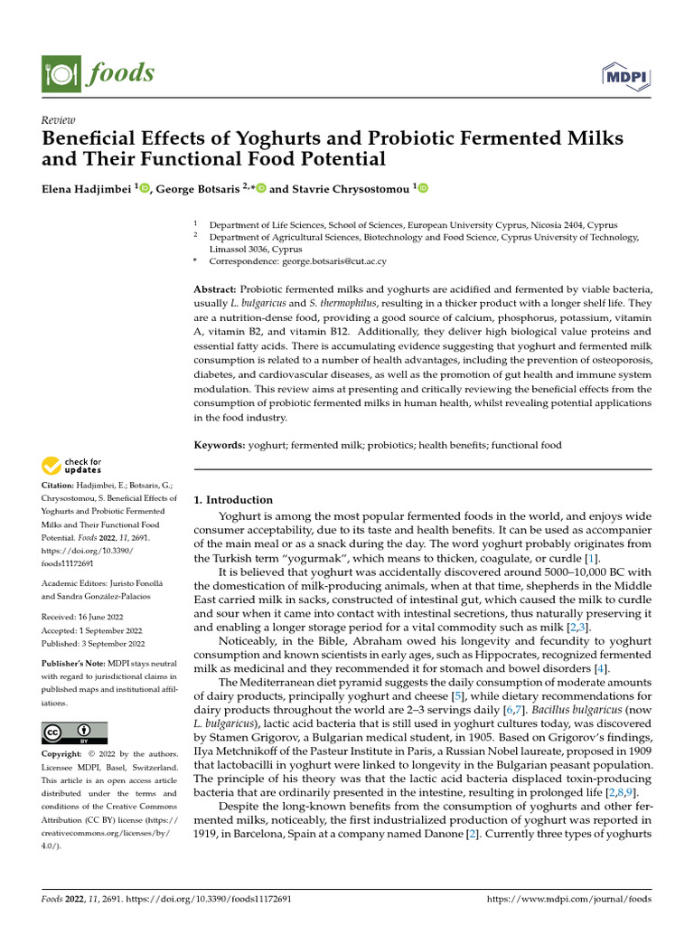 Beneficial Effects of Yoghurts and Probiotic Fermented Milks and Their Functional Food Potential ...