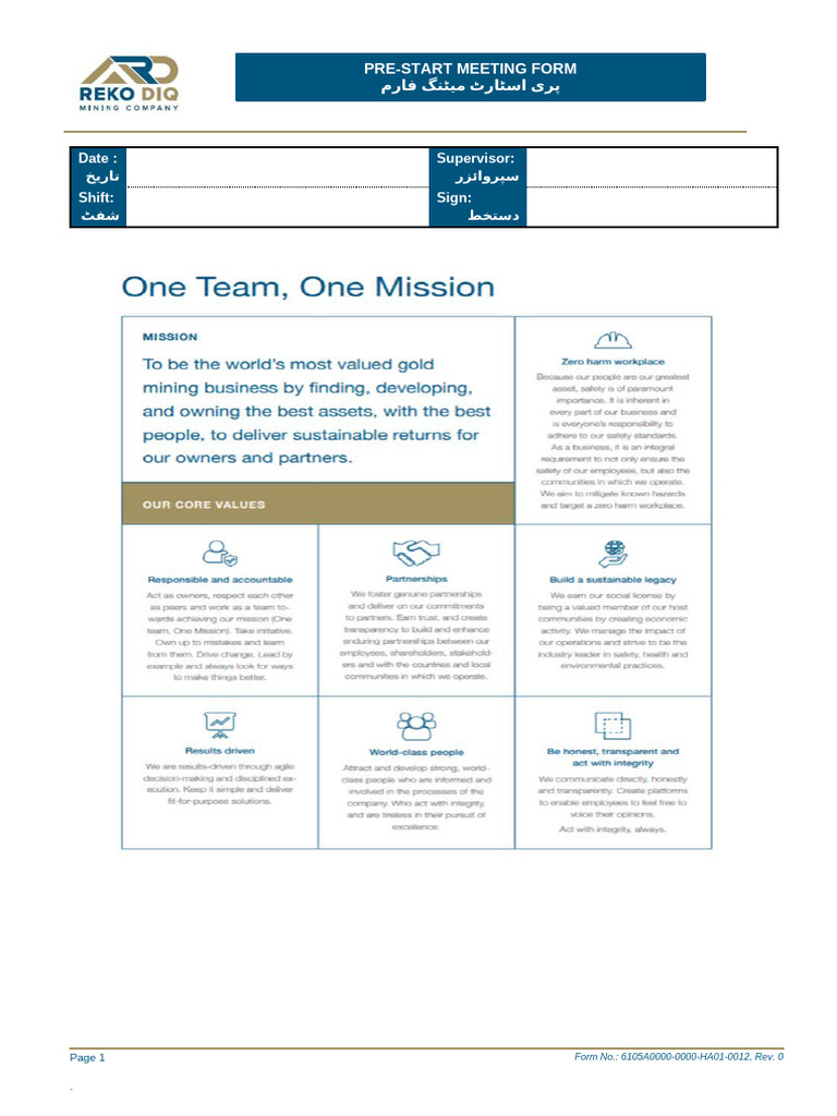 HA01-0012 Pre-Start Meeting Form | PDF
