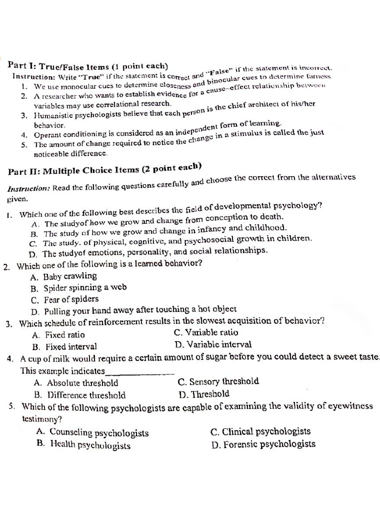 Psychology Midterm Exam 21 (HmU) | PDF