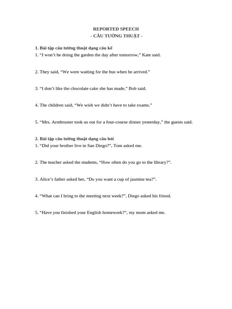 Exercises on Reported Speech | PDF
