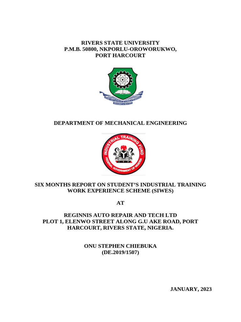 SIWES REPORT Template RIVERS STATE UNIVERSITY | PDF