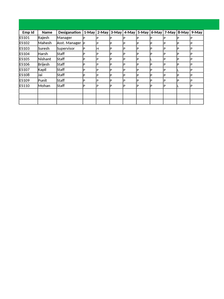 Monthly Attendance Master Sheet | PDF
