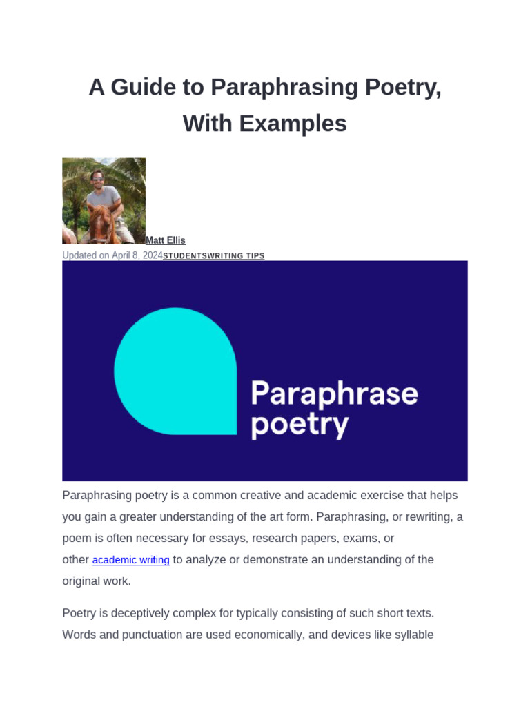 A Guide To Paraphrasing Poetry | PDF | Poetry | Citation