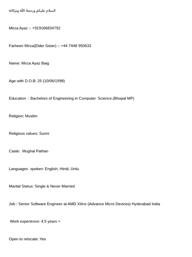 Mirza Ayaz - BioData | PDF