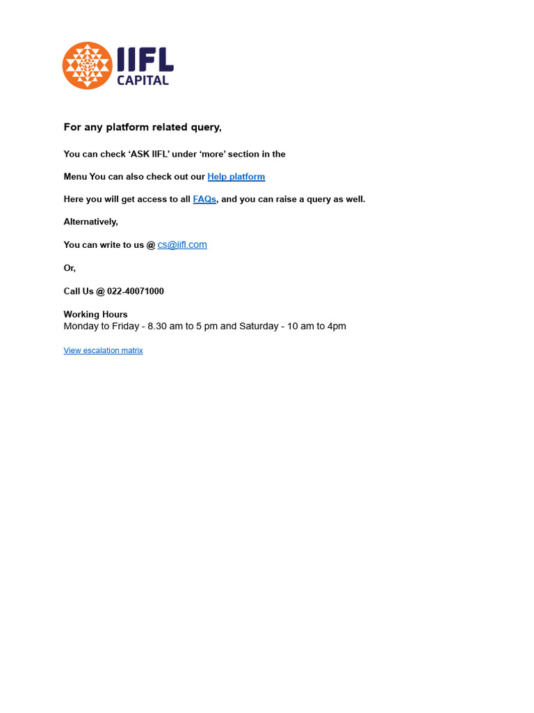IIFL Grievance Escalation Details | PDF