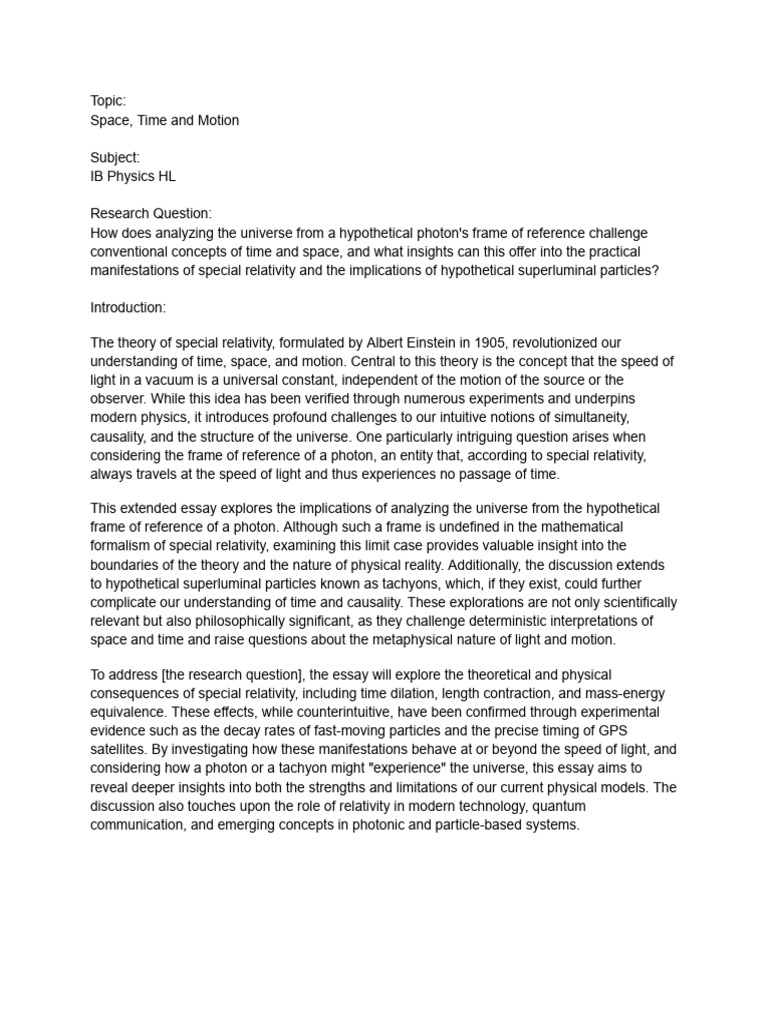 Extended Essay Introduction and Methodology | PDF | Special Relativity ...