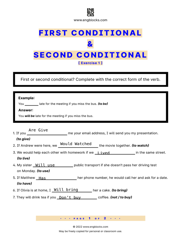 Conditional Sentences Type 1 and Type 2 | PDF | Drink