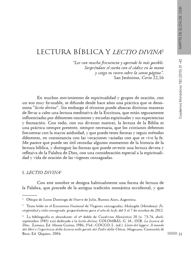 Lectio Divina: Práctica y Espiritualidad | PDF | Lectio Divina | Oración