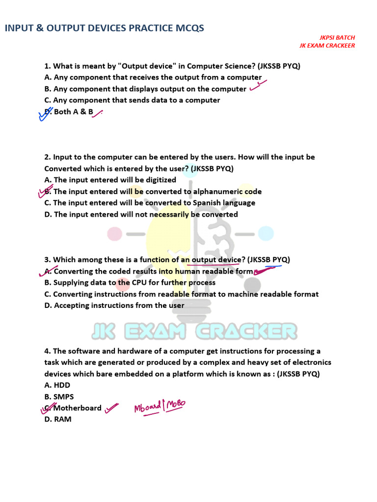 Input & Output Devices - MCQS - 50555040 - 2025 - 04 - 07 - 10 - 39 | PDF | Input/Output ...