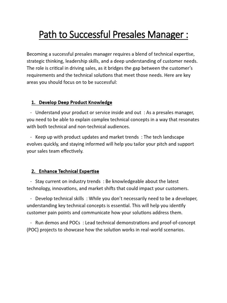 Becoming A Successfull Presales Manager | PDF | Sales | Performance ...