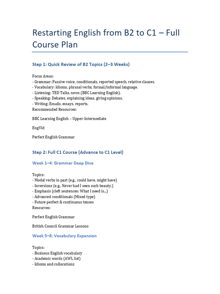 B2 To C1 English Study Plan | PDF