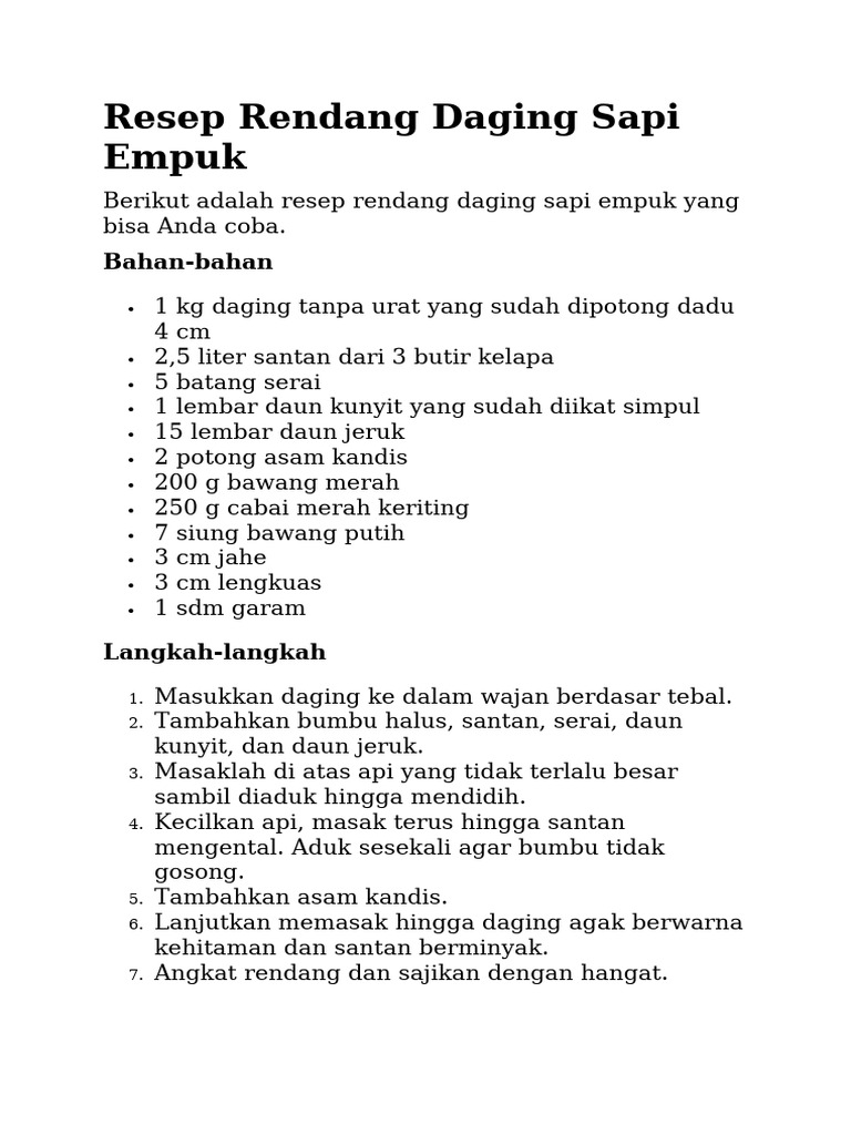 Resep Rendang Daging Sapi Empuk | PDF