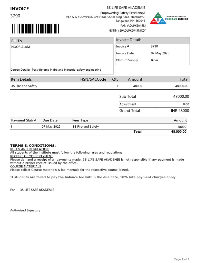 3790 - 3s Life Safe Akademie31652 | PDF | Receipt | Payments