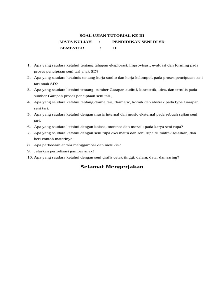 Soal Ujian Tutorial III 24 Mei 2025 | PDF