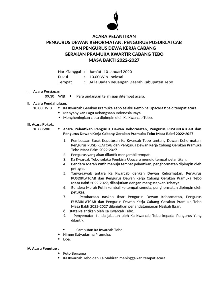 Narasi Lantik Pengurus DK, PUSDIK, DKC | PDF