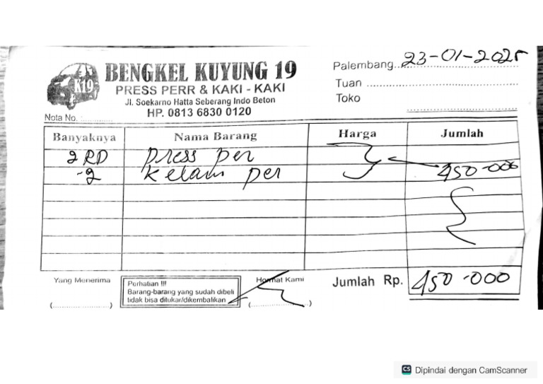Nota Perbaikan Mobil Operasional 3 | PDF