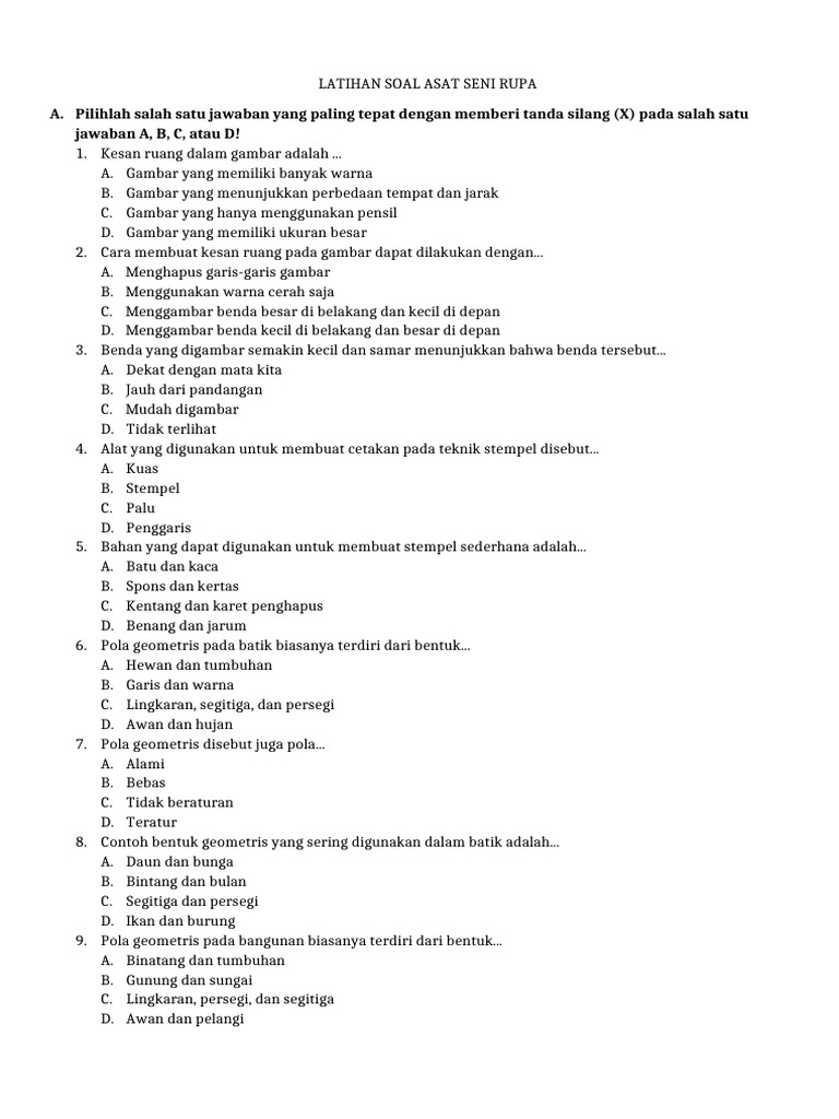 Latihan Soal Asat Seni Rupa | PDF