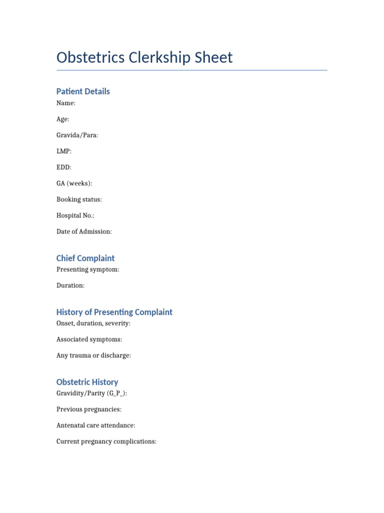 Obstetrics Clerkship Sheet | PDF