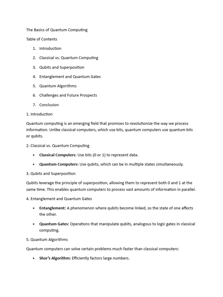 The Basics of Quantum Computing | PDF
