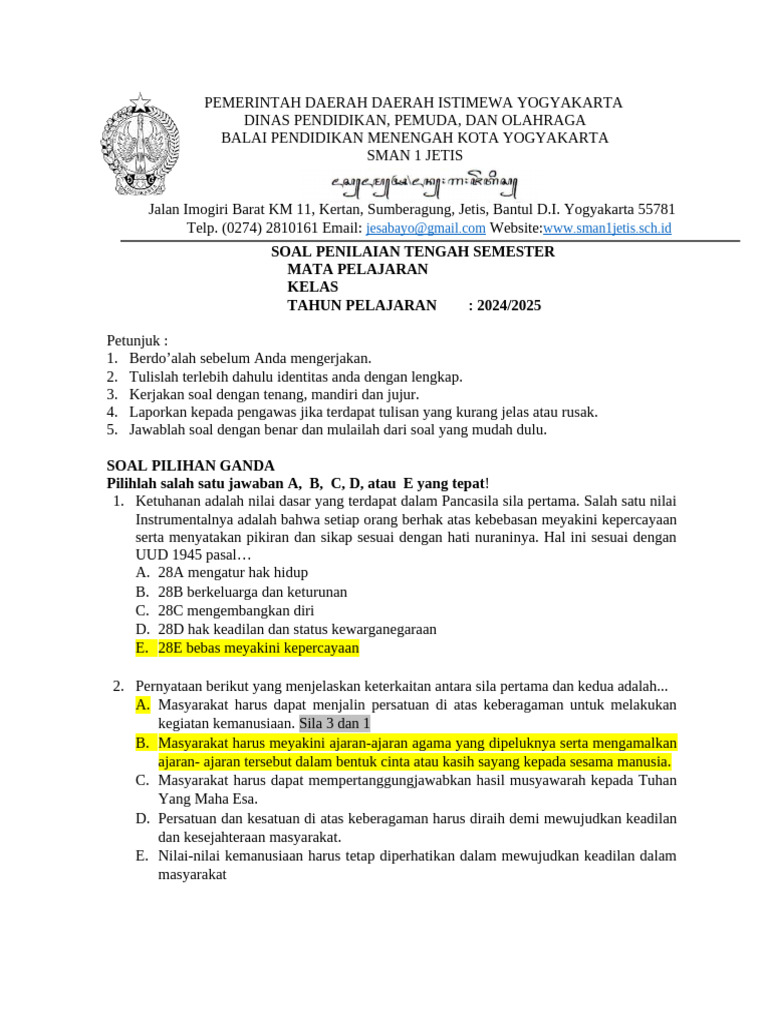 PPKN Pts 2024 Kelas 11 | PDF