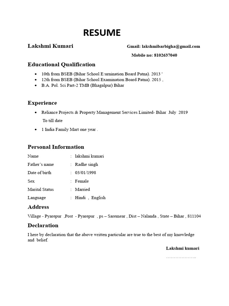 RESUME Laxmi | PDF