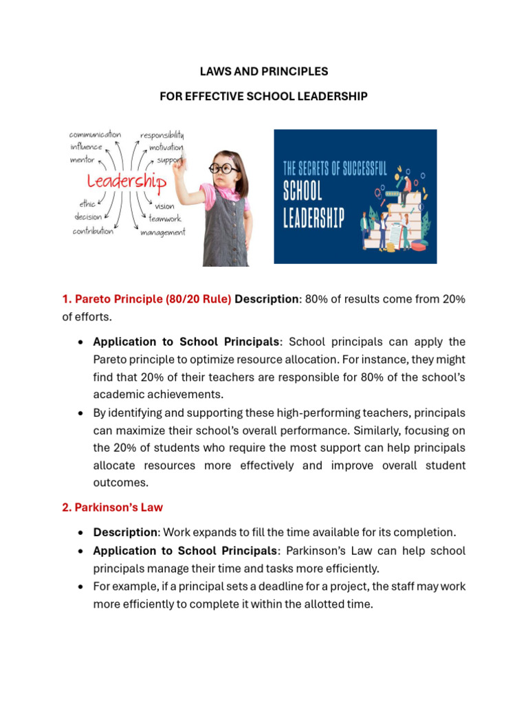 Laws and Principles for Effective School leadership | PDF | Pareto ...