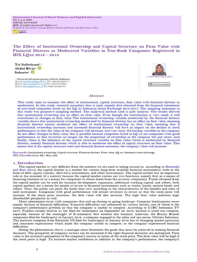 The Effect of Institutional Ownership and Capital Structure On Firm ...