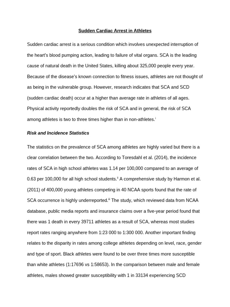 Sudden Cardiac Arrest in Athletes: Risks & Stats | PDF ...