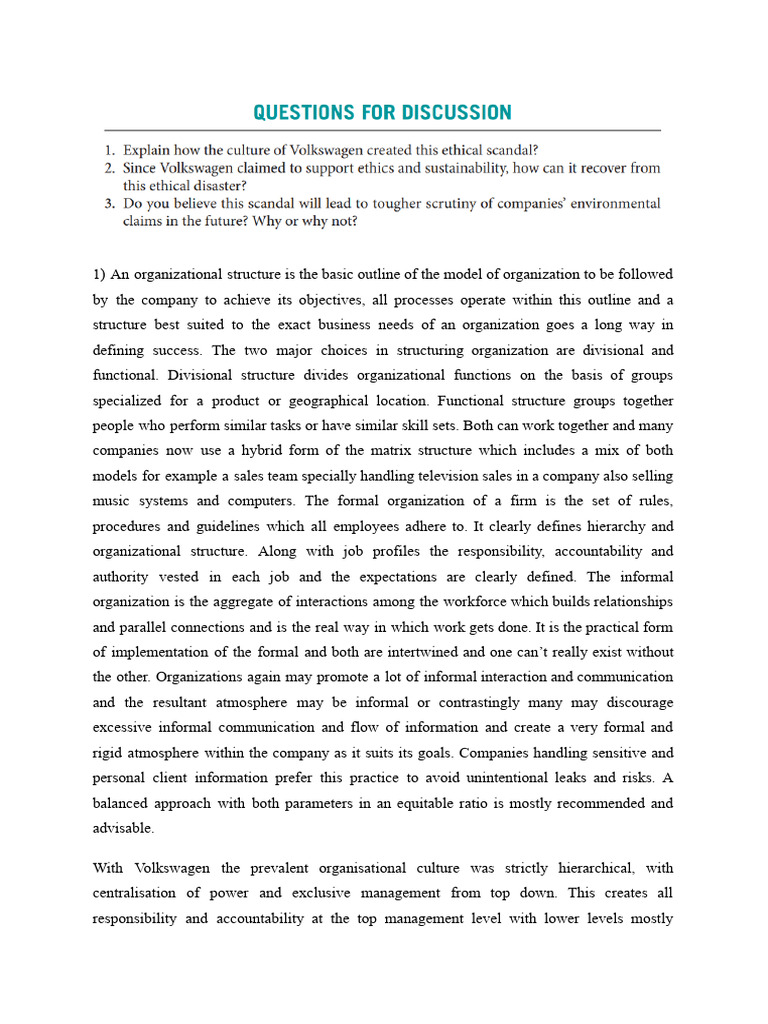 Volkswagen's Shift to Decentralized Structure | PDF | Organizational ...