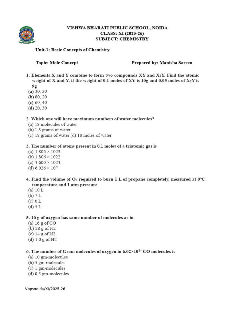Assignment Mole Concept | PDF