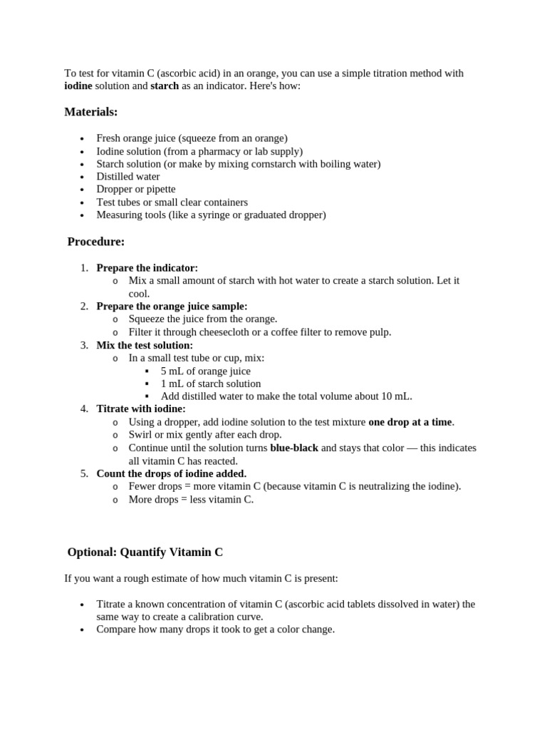 To Test For Vitamin C | PDF