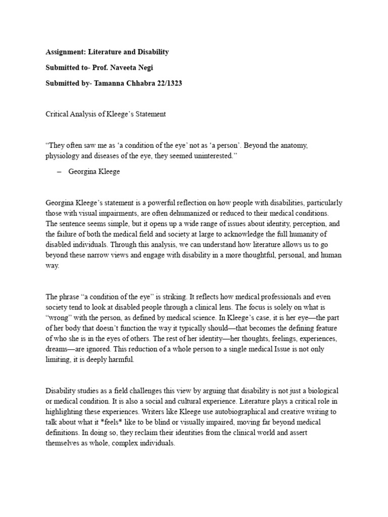 Tamanna - Naveeta Assignment | PDF | Disability | Visual Impairment