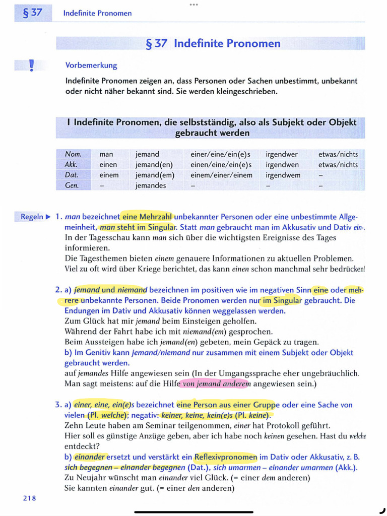 Indefinite Pronomen | PDF