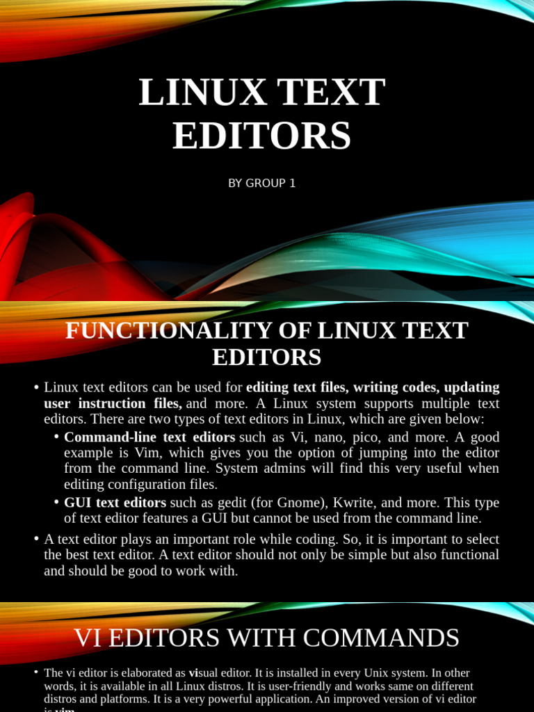 Linux Text Editors - Group 1 | PDF | Linux | Desktop Environment