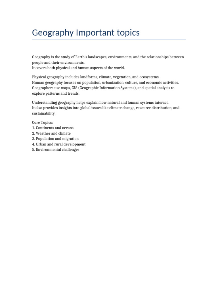 Geography Important Topics | PDF