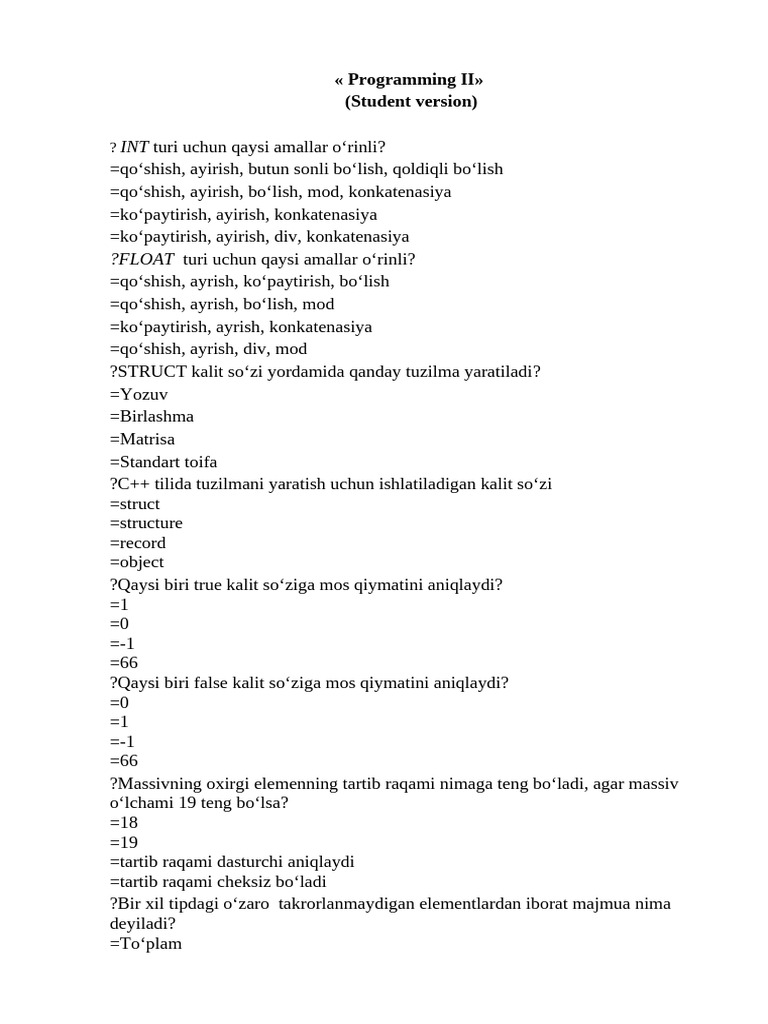 Programing II Student Version | PDF