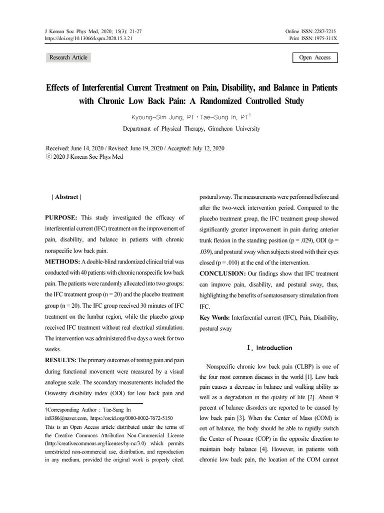 Effects of Interferential Current Treatment On Pai | PDF | Pain | Balance (Ability)