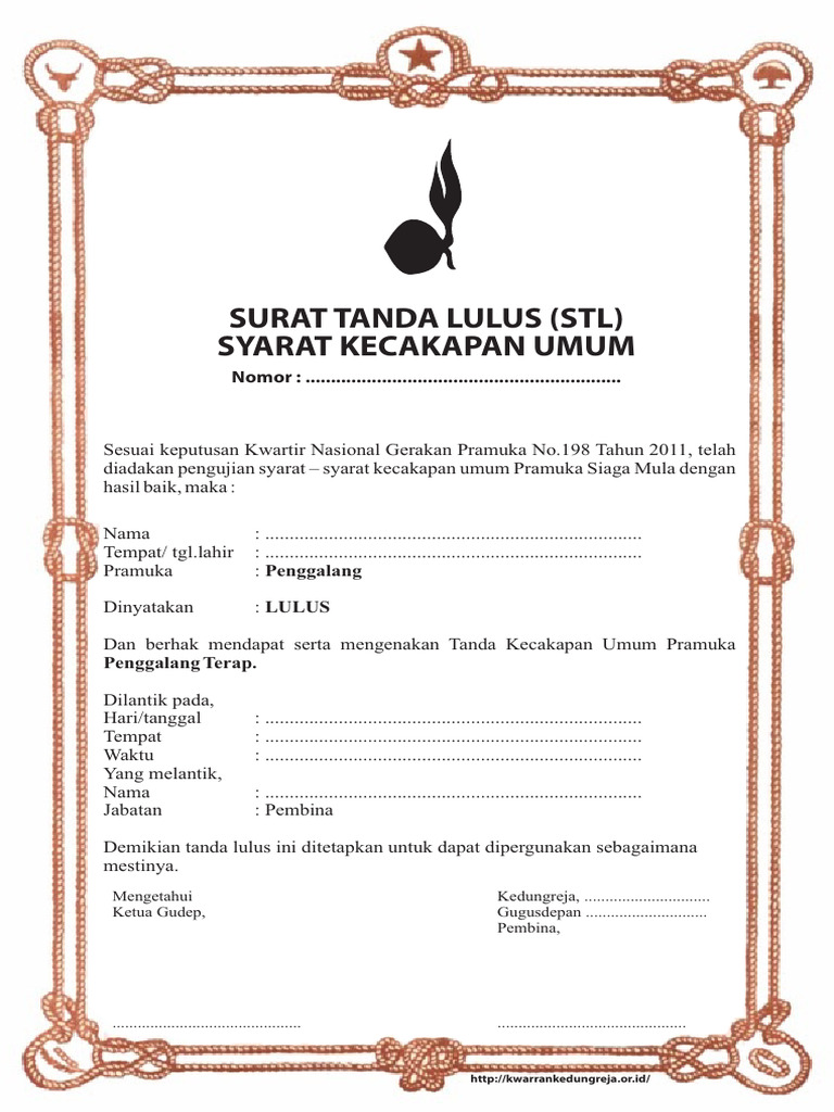 Surat Tanda Lulus Penggalang Terap | PDF