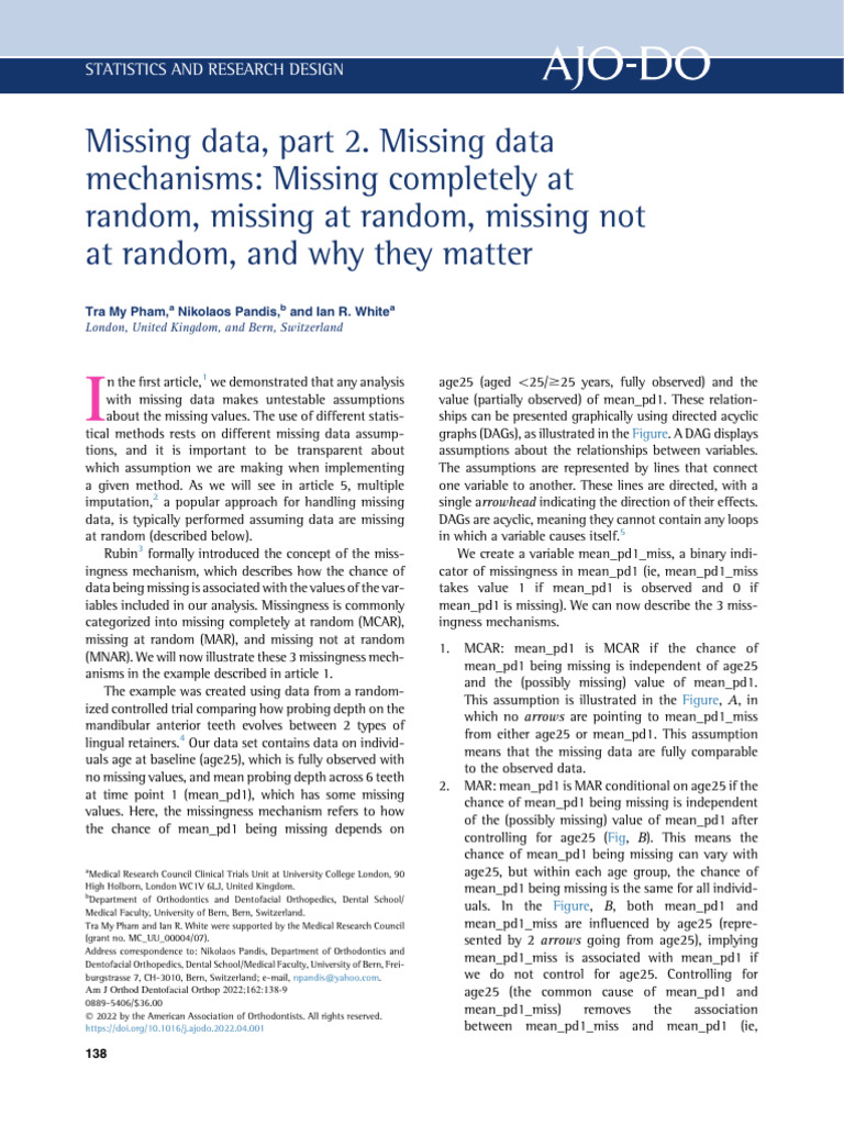 Missing Data Part 2 Missing Data Mechanisms Mis Pdf Statistics