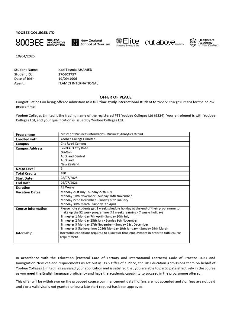 Unconditional Offer Master of Business Informatics Business Analytics ...