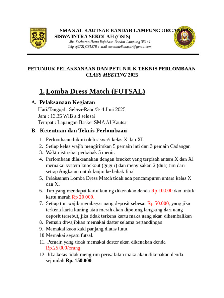 Juklak Juknis Classmeet 2025 | PDF