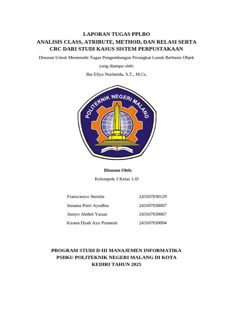 Kelompok 3 - Laporan Class Atribute & CRC Sistem Perpustakaan Rev Fix | PDF