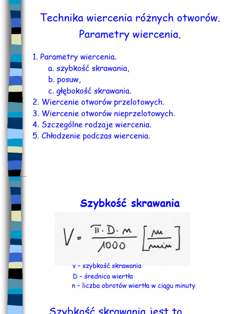 Technika Wiercenia Roznych Otworow Parametry Wiercenia | PDF