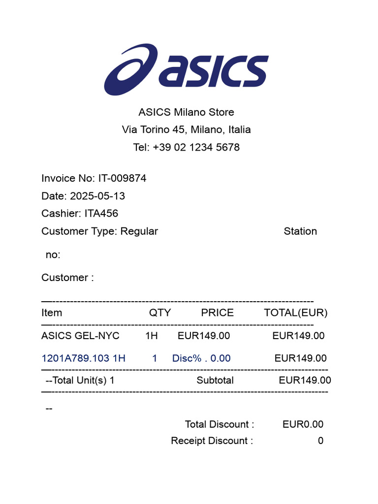 ASICS Milano Store | PDF