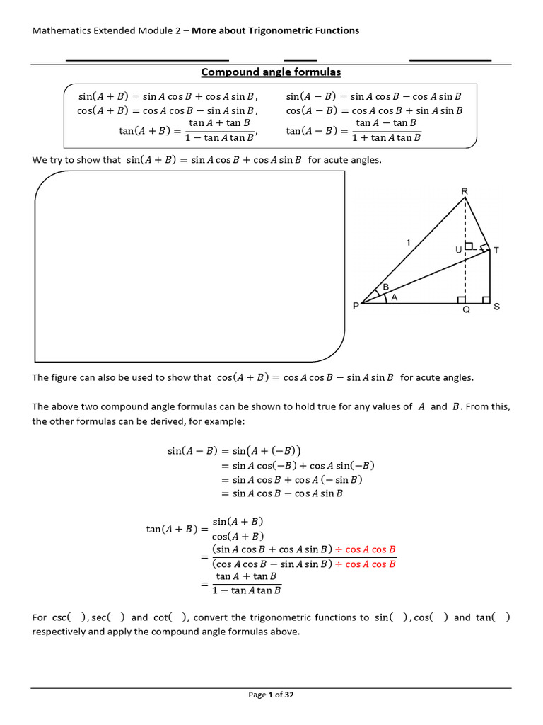 Trigonometric Functions: Compound & Double Angles | PDF | Trigonometric ...