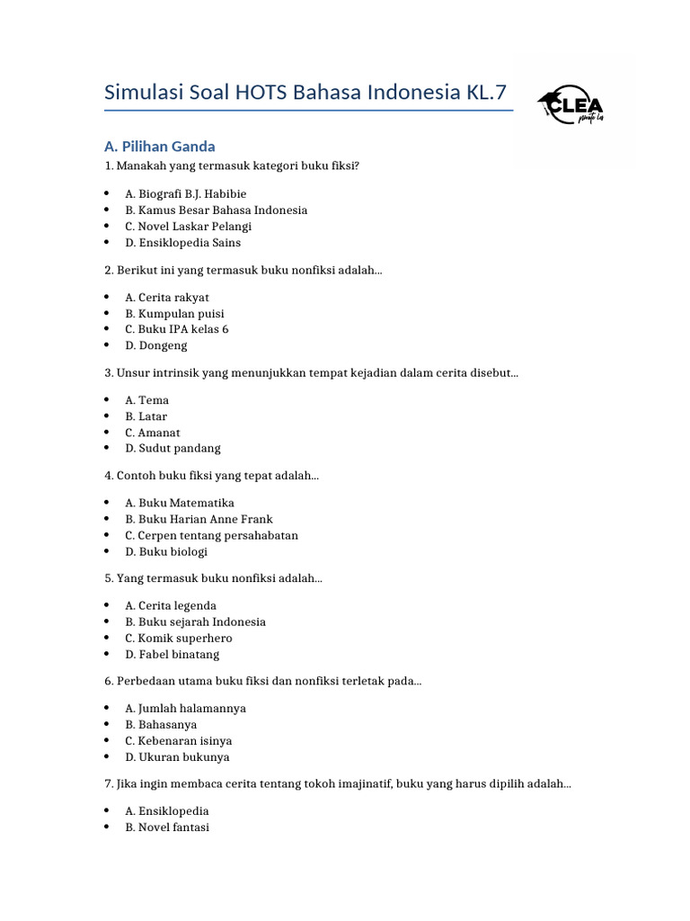 Simulasi Soal HOTS Bahasa Indonesia MODEL2 | PDF