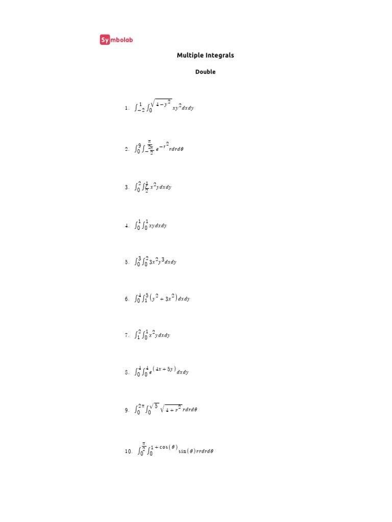 Multiple-Integrals Double Worksheets | PDF